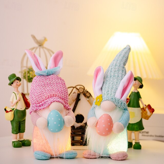 2 Pack Easter Decorations LED Lighted Faceless Gnome Dolls with Bunny ...
