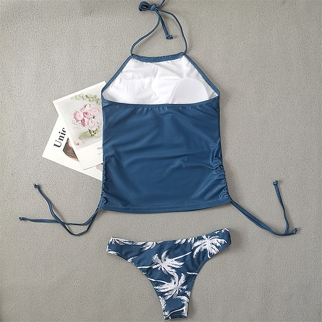 Women's Tankini Two Piece Swimsuit Halter Open Back Swimwear Swimwear ...