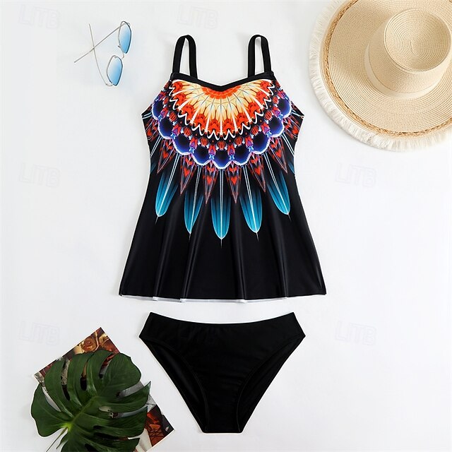 Women's Tankini Two Piece Swimsuit V Neck Swimwear Swimwear Yellow ...