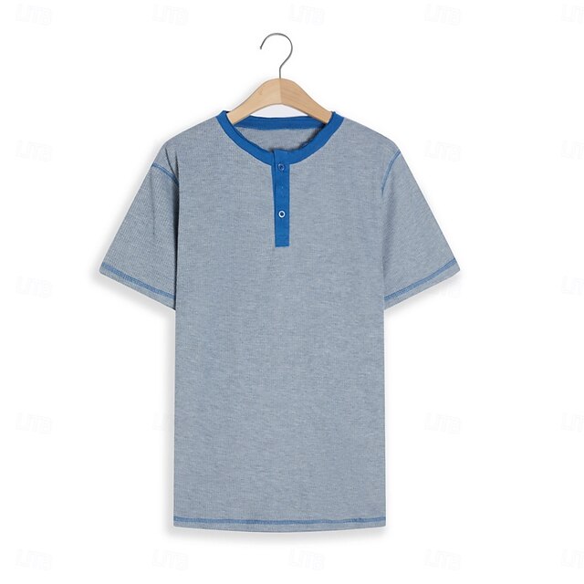 Men's Waffle Henley Shirt Tee Short Sleeve Plaid Checkered Fashion ...