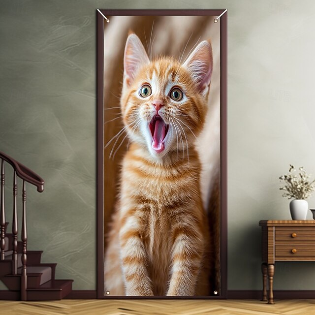 Cute Cats Door Decorations Door Covers Animal Hide and Seek Door ...