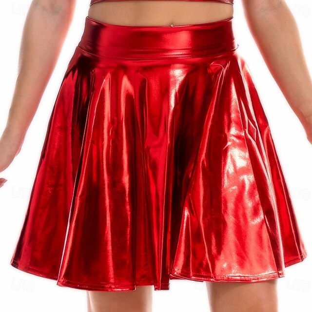 Metallic 1980s Shiny Latex Patent PU Leather Flare Skirt Women's ...