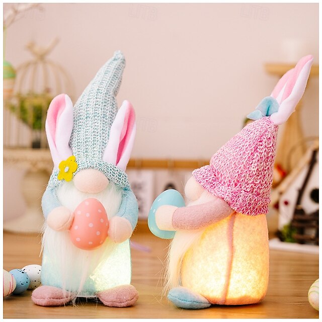 2 Pack Easter Decorations LED Lighted Faceless Gnome Dolls with Bunny ...