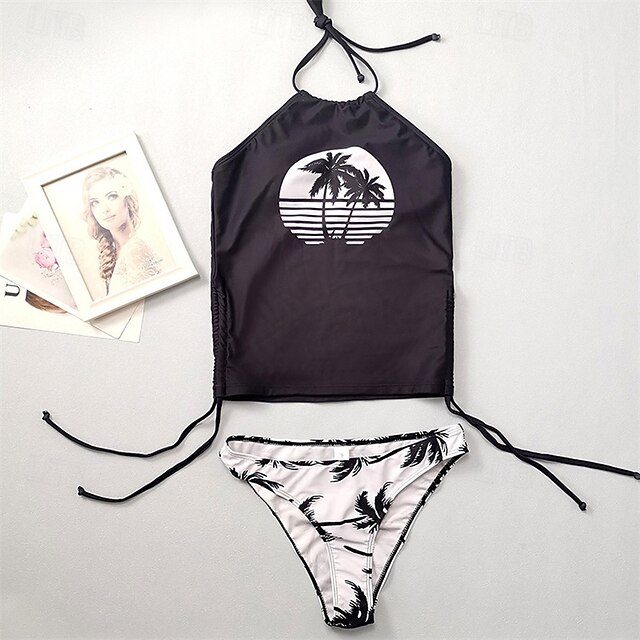 Women's Tankini Two Piece Swimsuit Halter Open Back Swimwear Swimwear ...