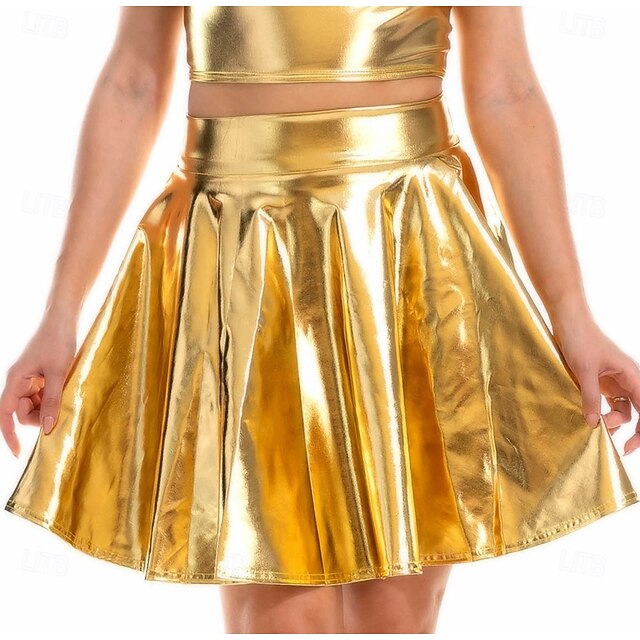 Metallic 1980s Shiny Latex Patent PU Leather Flare Skirt Women's ...