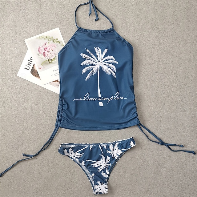 Women's Tankini Two Piece Swimsuit Halter Open Back Swimwear Swimwear ...