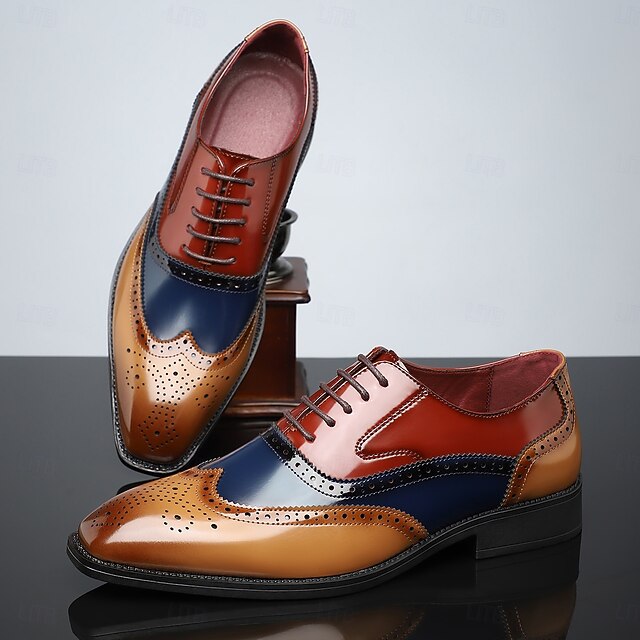 Men's Multicolor Patent Leather Oxford Shoes – Wingtip Brogue Design ...