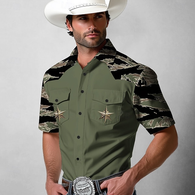 Men's Camouflage Stars Western Shirt Button Up Shirt Cowboy Shirt Long ...