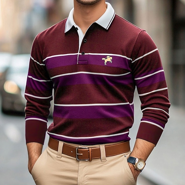 Men's Solid Color Rugby Polo Shirts Golf Polos Shirts Long Sleeve Polo ...