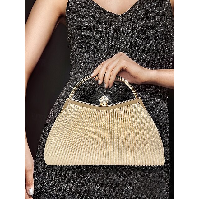 Women's Gold Pleated Evening Handbag with Crystal Clasp, Modern Luxury ...