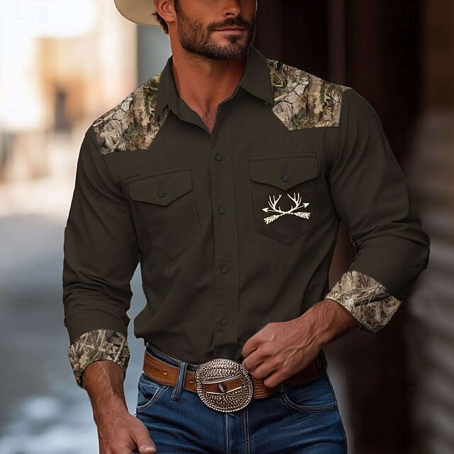 Men's Camouflage Western Shirt Long Sleeve Western Sports Outdoor ...