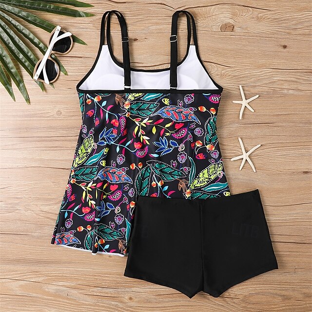 Women's Tankini Two Piece Swimsuit Swimwear Swimwear Black White ...