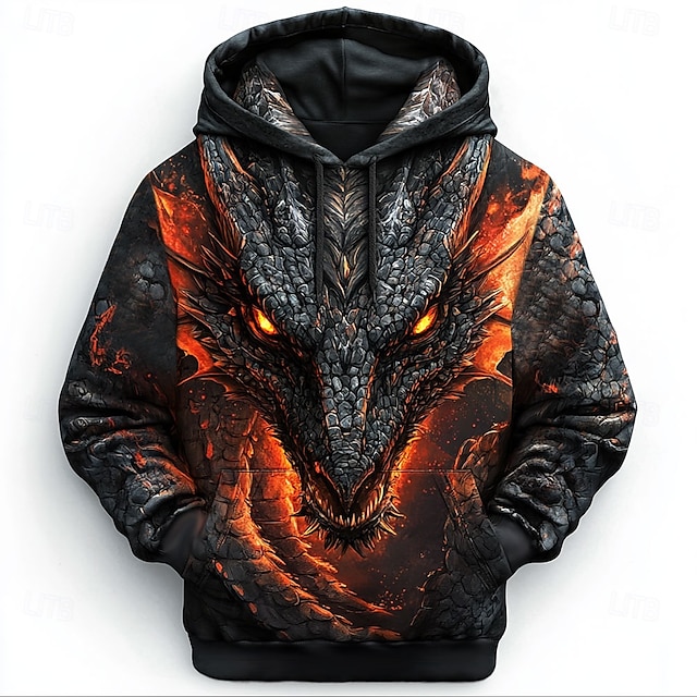 Men's Dragon Hoodies Sweatshirt Fashion Cool Long Sleeve Crew Neck ...