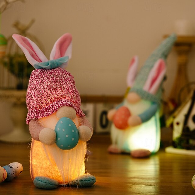 2 Pack Easter Decorations LED Lighted Faceless Gnome Dolls with Bunny ...