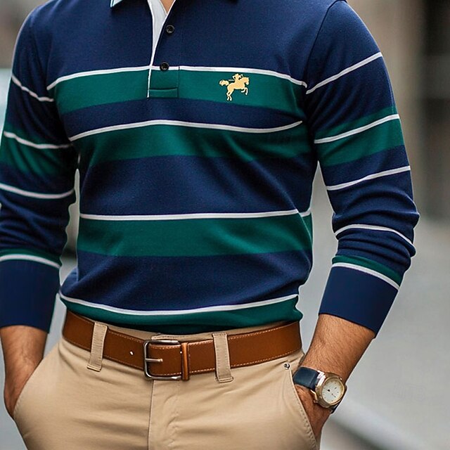 Men's Solid Color Rugby Polo Shirts Golf Polos Shirts Long Sleeve Polo ...