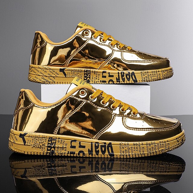 Men's Gold Metallic Sneakers with Printed Sole - Stylish Casual Shoes ...