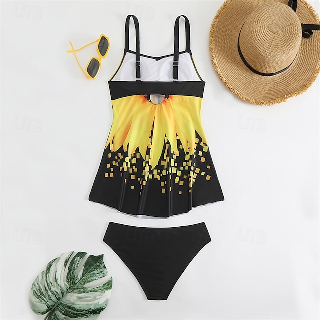 Women's Tankini Two Piece Swimsuit V Neck Swimwear Swimwear Yellow ...