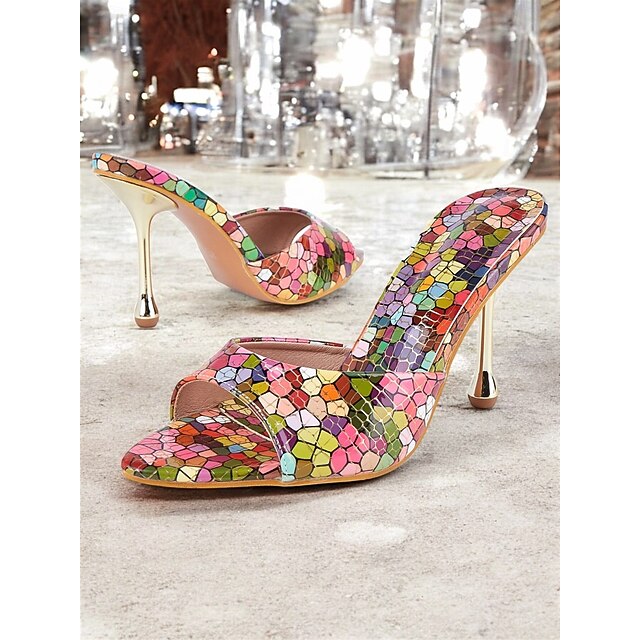 Multicolor Mosaic Print High Heels for Women – Colorful Mules with ...