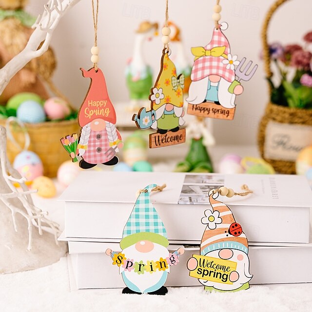 5 Pack Easter Wooden Faceless Doll Ornaments, Creative Hand-Painted ...