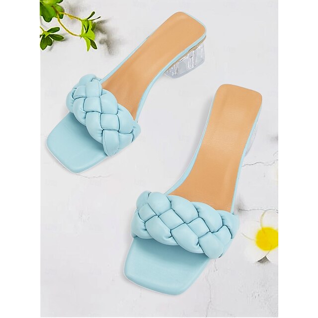 mules à talons à brides tressées bleu clair pour femme – sandales d'été ...