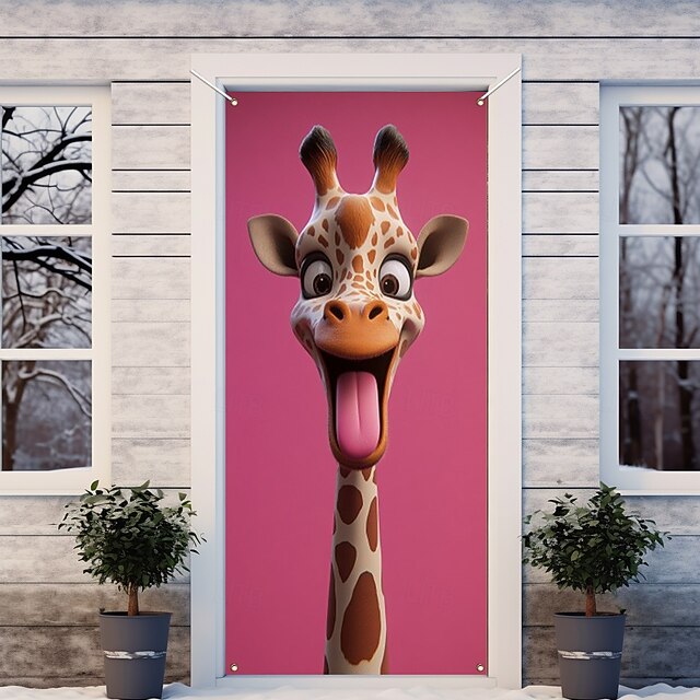 Funny Animal Door Decorations Door Covers Giraffe Door Tapestry Door ...