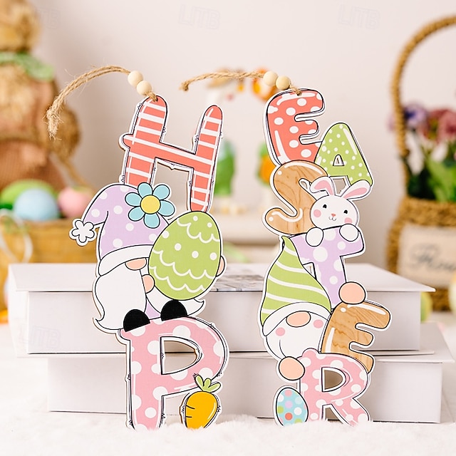 2 Pack Easter Colorful Wooden Letter Ornaments, Hand-Painted Easter ...