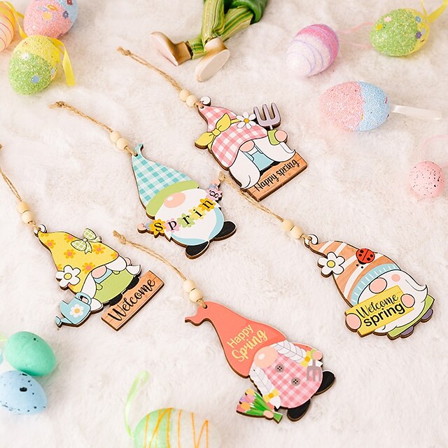 5 Pack Easter Wooden Faceless Doll Ornaments, Creative Hand-Painted ...