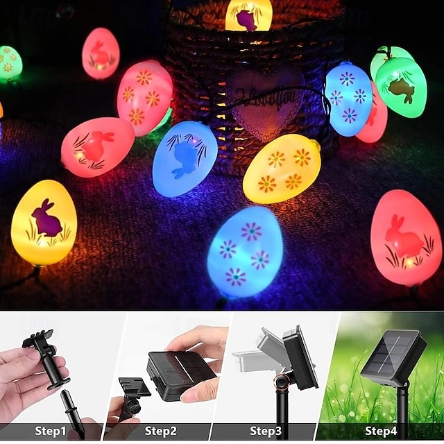 5M-20Leds Outdoor Solar Easter Easter Easter Easter Egg Rabbit Light ...