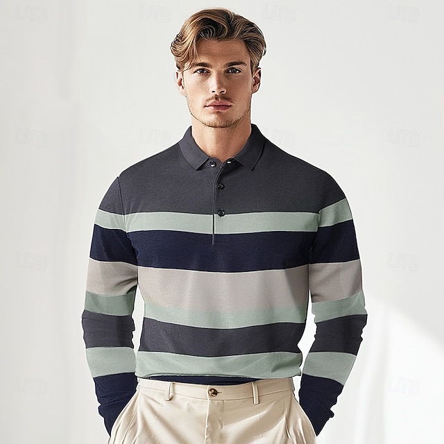 Men's 100% Cotton Polo Rugby Polo Shirts Street Casual Turndown Long ...
