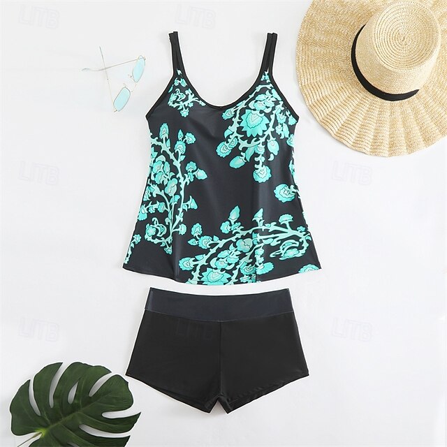 Women's Tankini Two Piece Swimsuit Racerback Swimwear Swimwear Sky Blue ...
