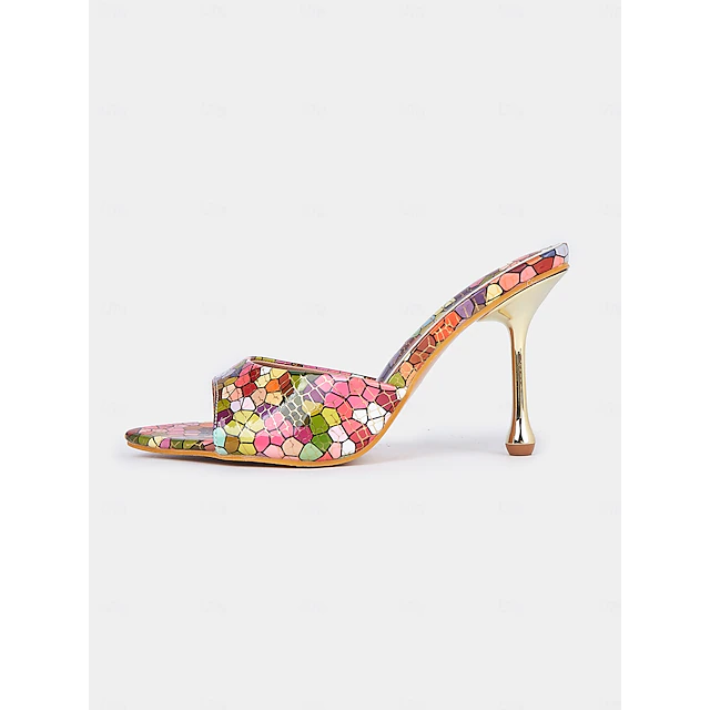 Multicolor Mosaic Print High Heels for Women – Colorful Mules with ...