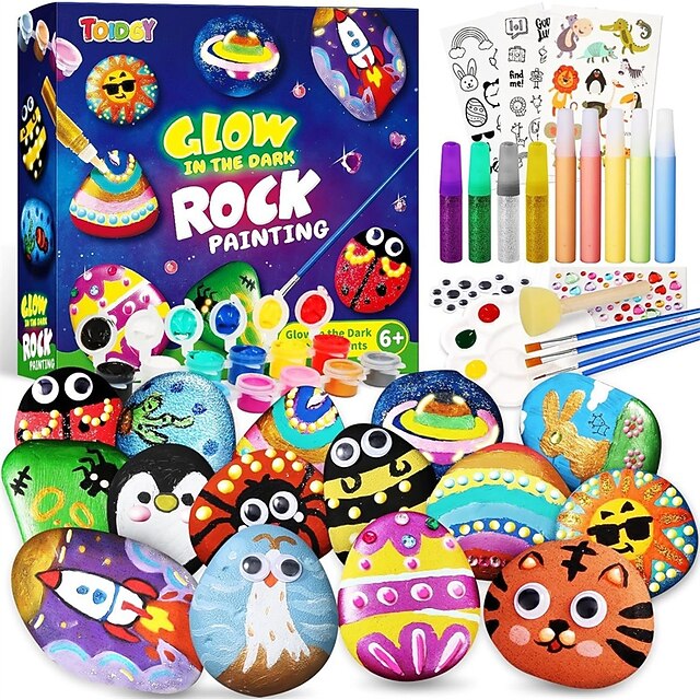 Rock Painting Kit- Glow in The Dark Rock Kit Arts and Crafts for Kids ...