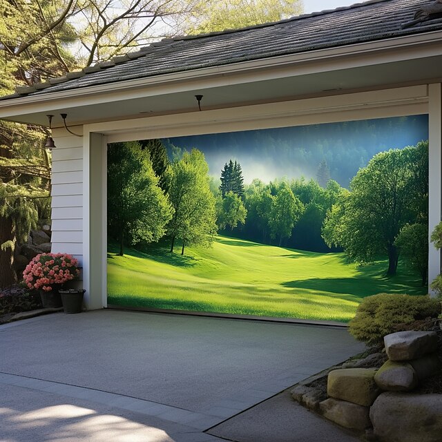 Landscape Door Decorations Garage Door Cover Spring Field Outdoor ...