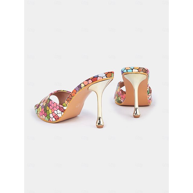 Multicolor Mosaic Print High Heels for Women – Colorful Mules with ...