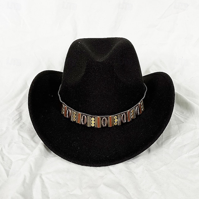 Metal Belt Western Cowboy Hat Men's Gentlemen Women Jazz Cowboy Hat ...