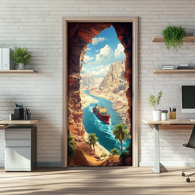 Décorations de porte paysage Couvre-porte Grotte estivale Tapisserie de ...