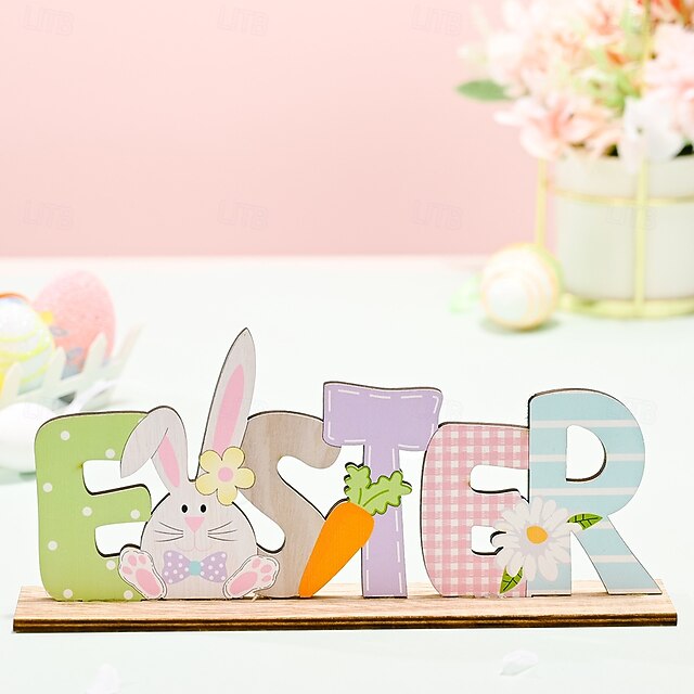 2 Pack Easter Decorations Wooden Letter Sign Ornaments Easter Bunny ...
