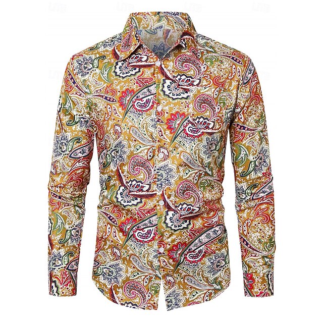 Retro Vintage 1970s Shirt Hippie Paisley Fancy Dress Men's Party Daily ...