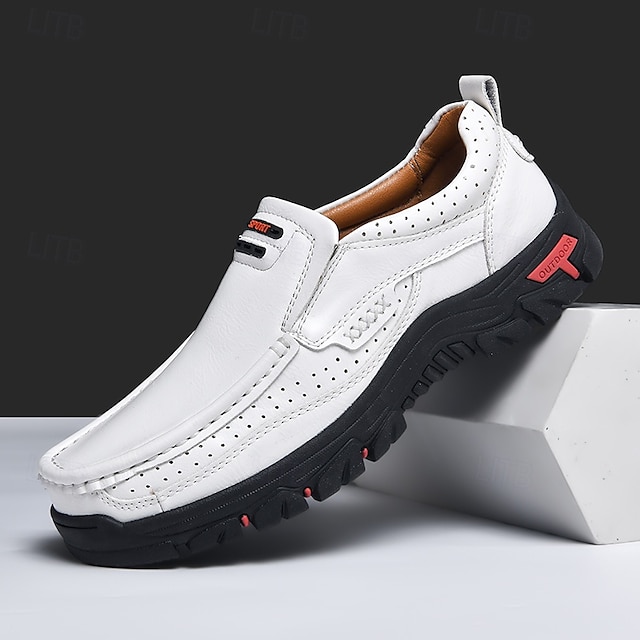 Men's Outdoor Slip-On Loafers – Breathable Perforated Faux Leather ...