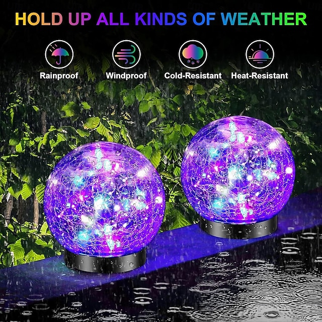 2 Pcs 12CM-35Lets Outdoor Solar Cracked Glass Ball Ground Plug in Light ...
