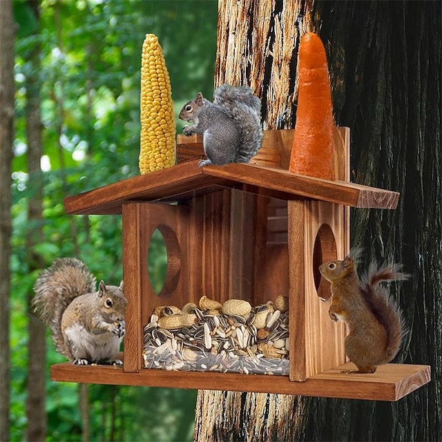 Wood Squirrel Feeder,Turdy Squirrel Feeding House,Wooden Squirrel Picnic Table Feeder,No ...
