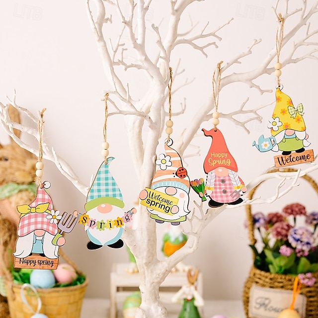5 Pack Easter Wooden Faceless Doll Ornaments, Creative Hand-Painted ...