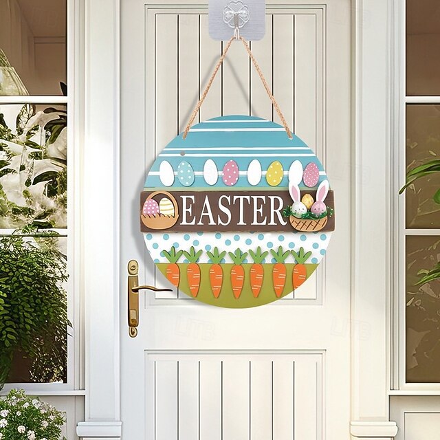 Easter Wooden Sign Bunny Welcome Door Hanger Holiday Atmosphere Wall ...
