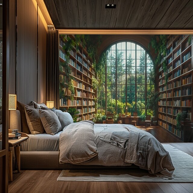 Landscape Forest Bookshelves Hanging Tapestry Wall Art Large Tapestry ...