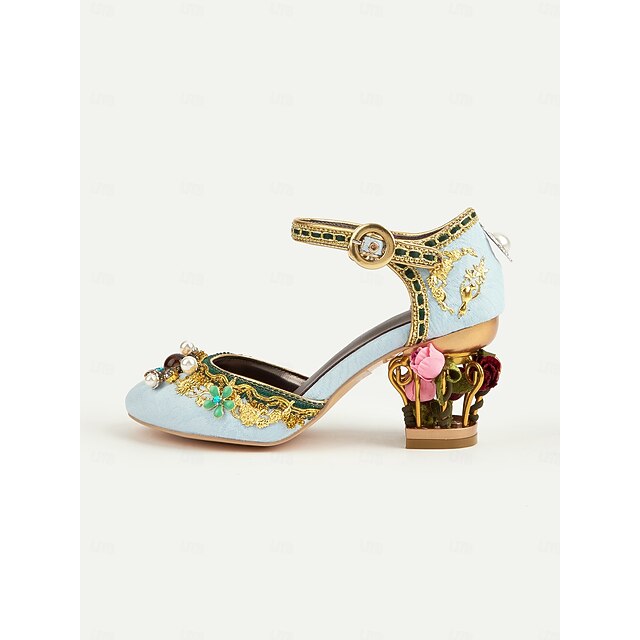 Women's 1920s Vintage Gatsby Baroque Mary Jane Heels-Elegant Light Blue ...