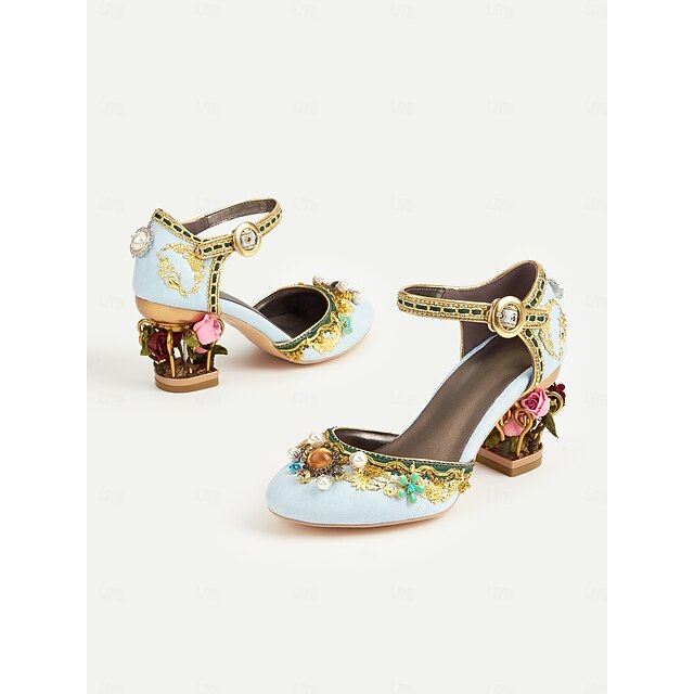 Women's 1920s Vintage Gatsby Baroque Mary Jane Heels-Elegant Light Blue ...