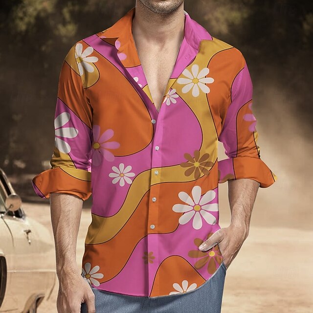 Retro Vintage 1970s Shirt Aloha Shirt Hippie Floral Fancy Dress Men's ...