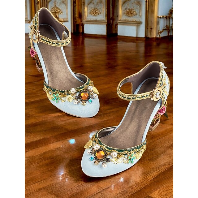 Women's 1920s Vintage Gatsby Baroque Mary Jane Heels-Elegant Light Blue ...