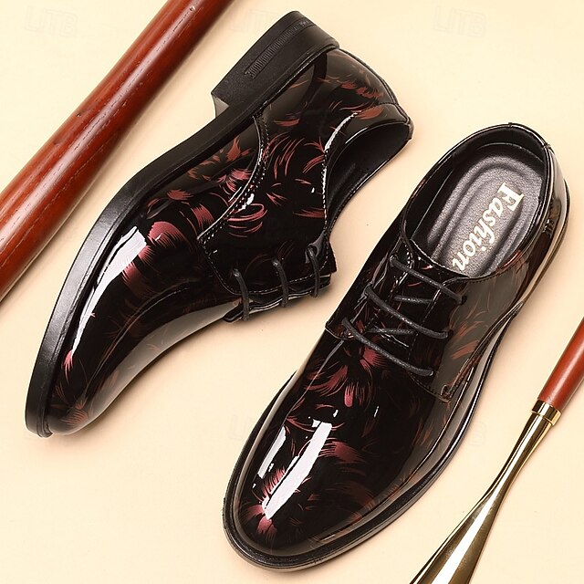Men's Black Patent Leather Oxford Shoes – Glossy Lace-Up Dress Shoes ...