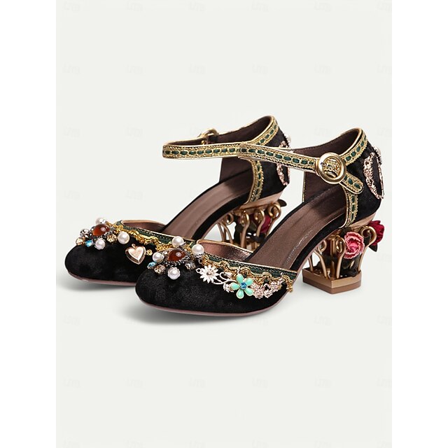Women's 1920s Vintage Gatsby Baroque Mary Jane Heels-Elegant Light Blue ...